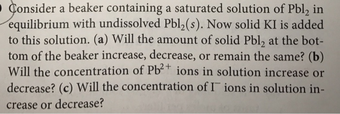 Solved Consider a beaker containing a saturated solution of | Chegg.com