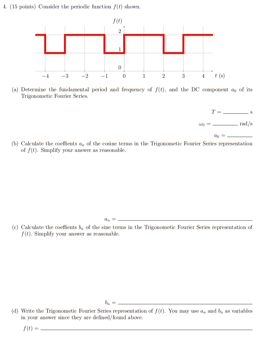 Solved 4. (15 points) Consider the periodic function f(t) | Chegg.com