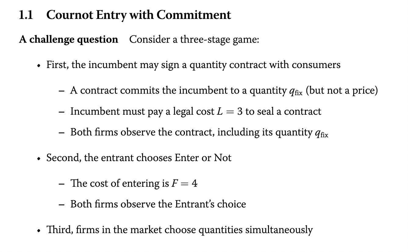 Solved 1.1 Cournot Entry with Commitment A challenge | Chegg.com