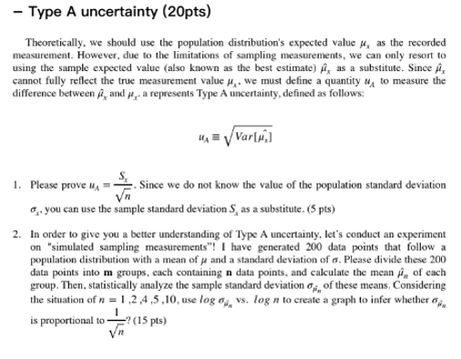 Solved Type A uncertainty (20pts)Theoretically, we ﻿should | Chegg.com