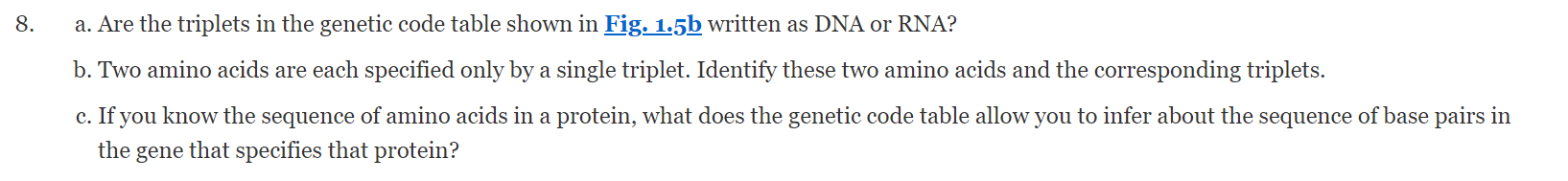 Solved 8. a. Are the triplets in the genetic code table | Chegg.com