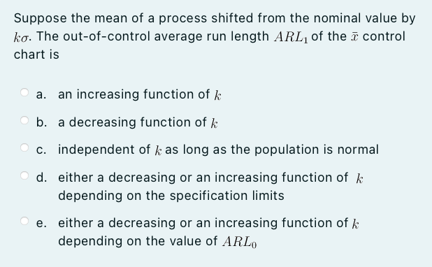 Solved Suppose the mean of a process shifted from the | Chegg.com