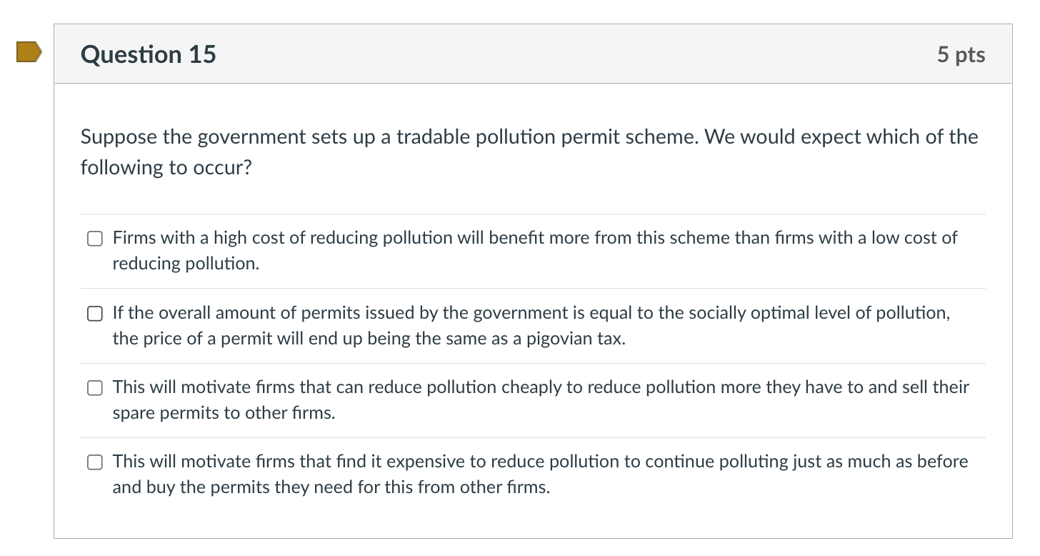 Solved Question 15 5 pts Suppose the government sets up a | Chegg.com