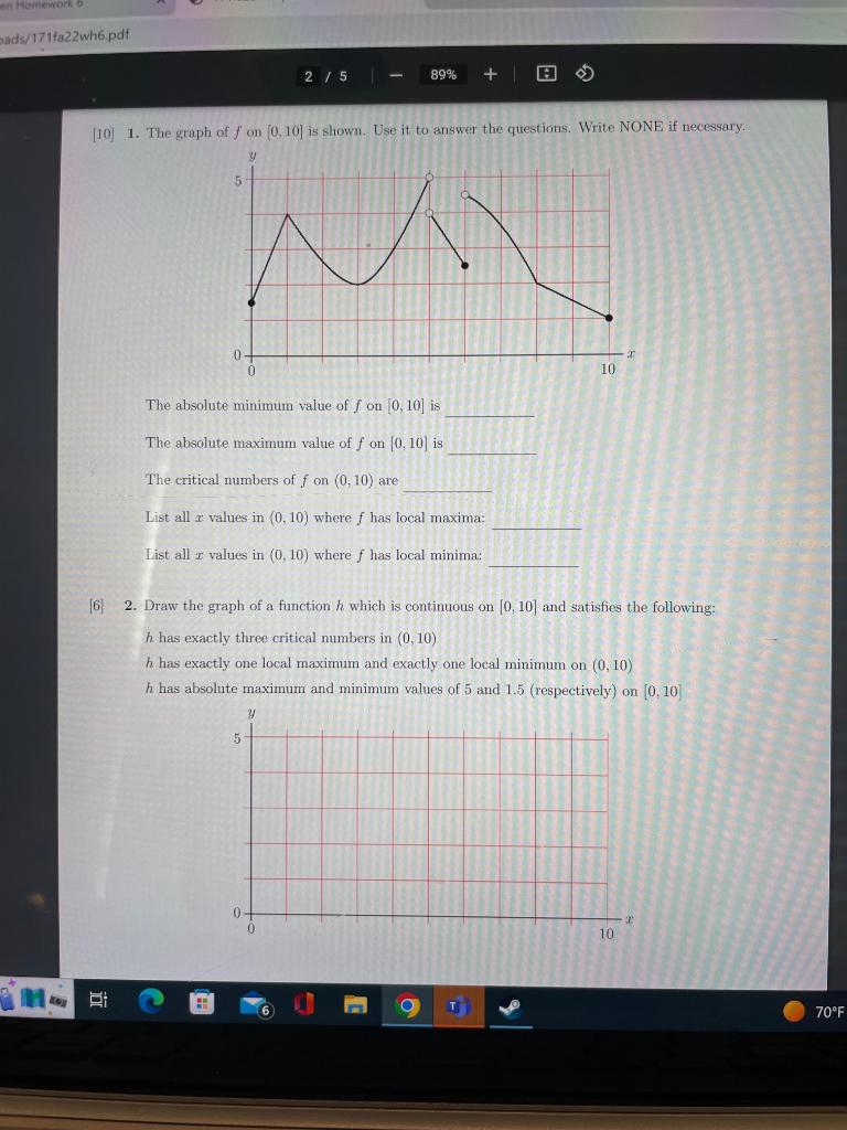 Solved [10] 1. The graph of f on [0,10] is shown. Use it to | Chegg.com