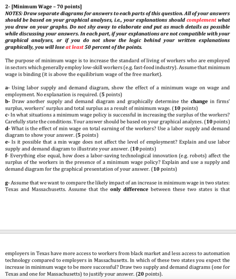 Solved 2- [Minimum Wage 70 points] NOTES: Draw separate | Chegg.com