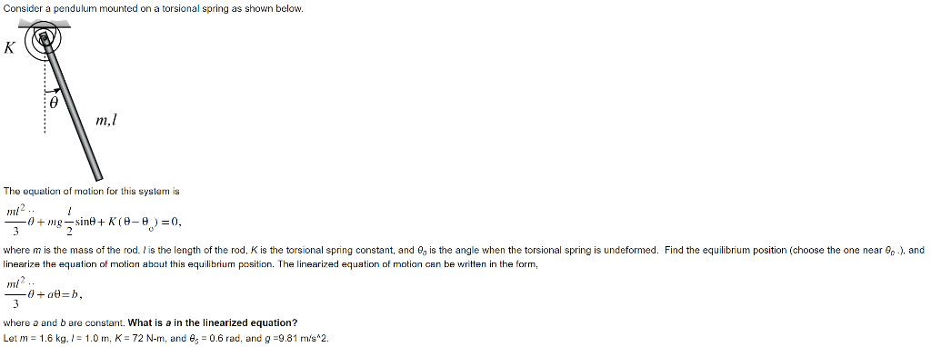 Solved Consider a pendulum mounted on a torsional spring as | Chegg.com