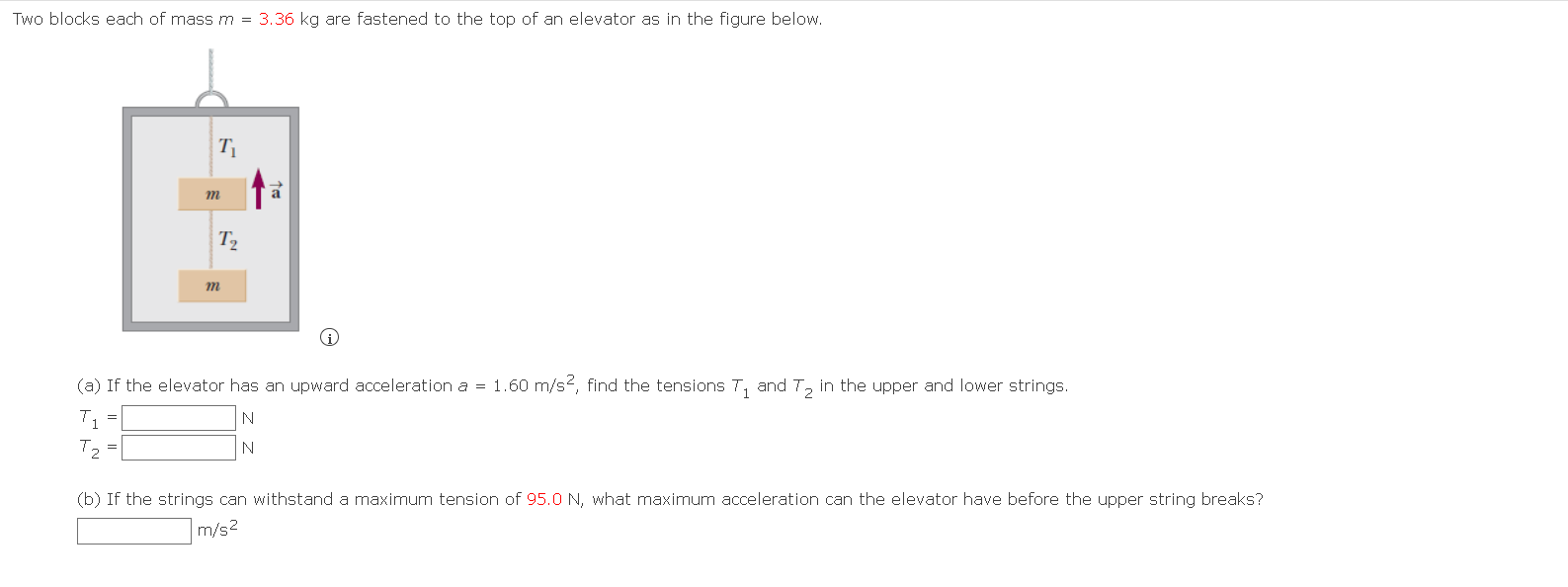Solved Two blocks each of mass m=3.36 kg are fastened to the | Chegg.com