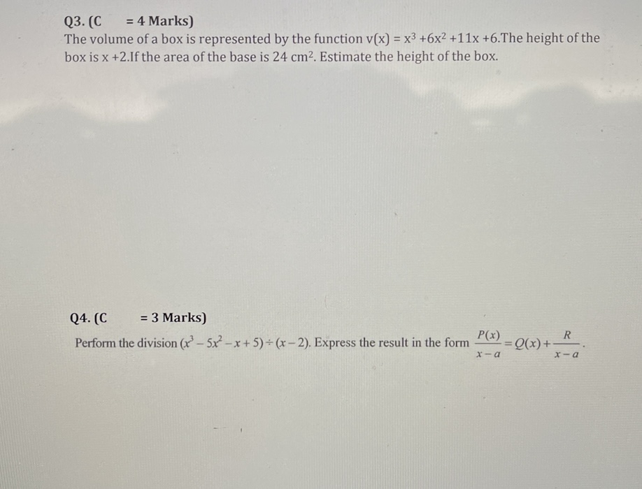 Solved Q3. (C=4 Marks ) The volume of a box is represented | Chegg.com