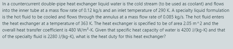 Solved In a countercurrent double-pipe heat exchanger liquid | Chegg.com