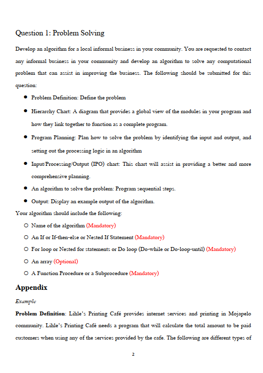 Solved Question 1: Problem Solving Develop an algorithm for | Chegg.com