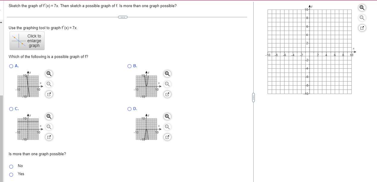 Sketch the graph of f′(x)=7x. Then sketch a possible | Chegg.com Sketch the graph of f′(x)=7x. Then sketch a possible | Chegg.com