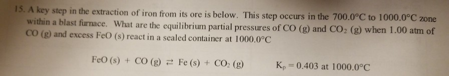 Solved 15. A key step in the extraction of iron from its ore | Chegg.com