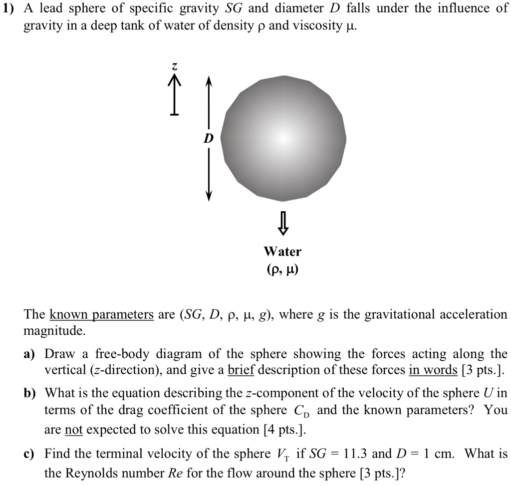 Solved 1) A lead sphere of specific gravity SG and diameter | Chegg.com