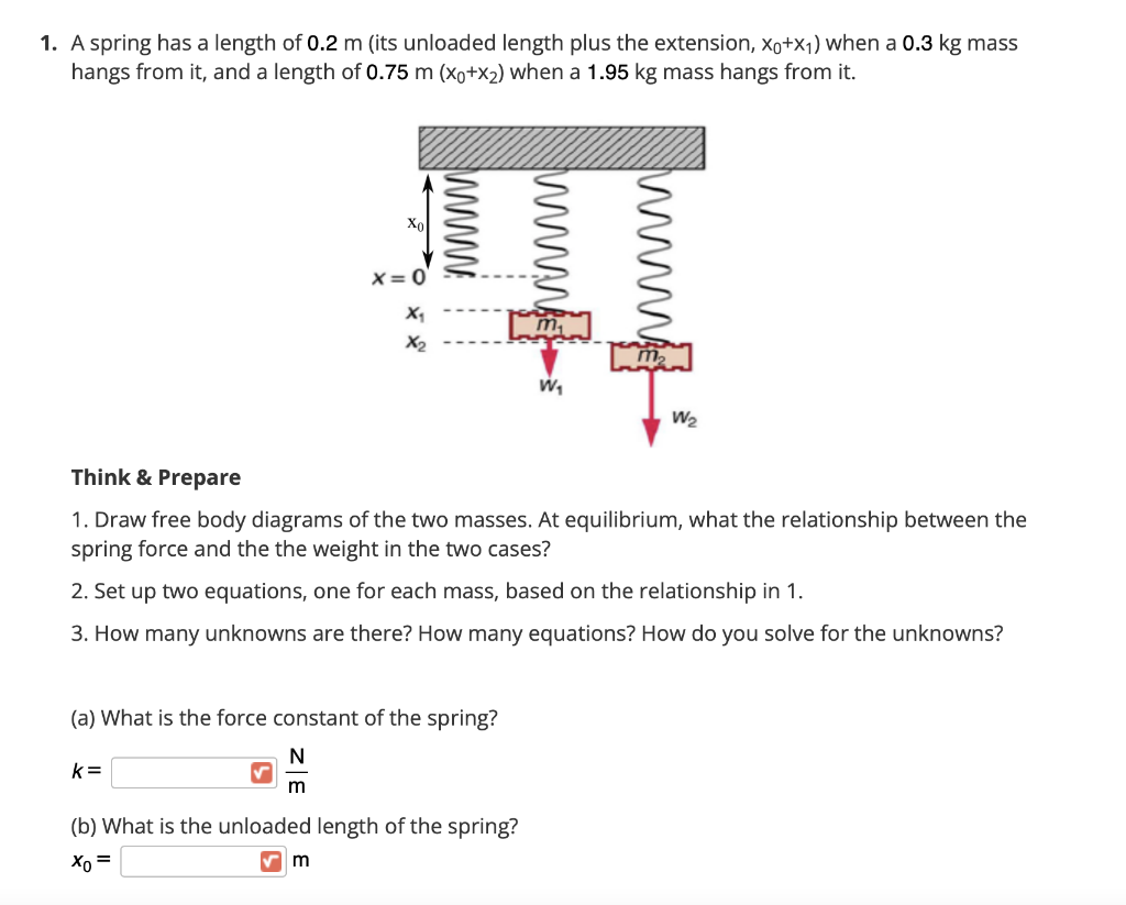 Solved 1. A spring has a length of 0.2 m (its unloaded | Chegg.com