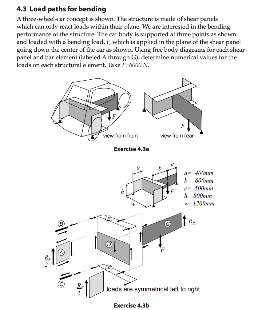 4.3 Load paths for bending A three-wheel-car concept | Chegg.com