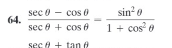 Solved 64. sec 0 – cos e sec + cos sin? 1 + cose sec A+ tan | Chegg.com