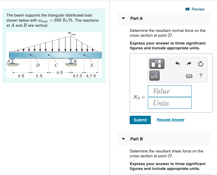 Solved A Review The beam supports the triangular distributed | Chegg.com