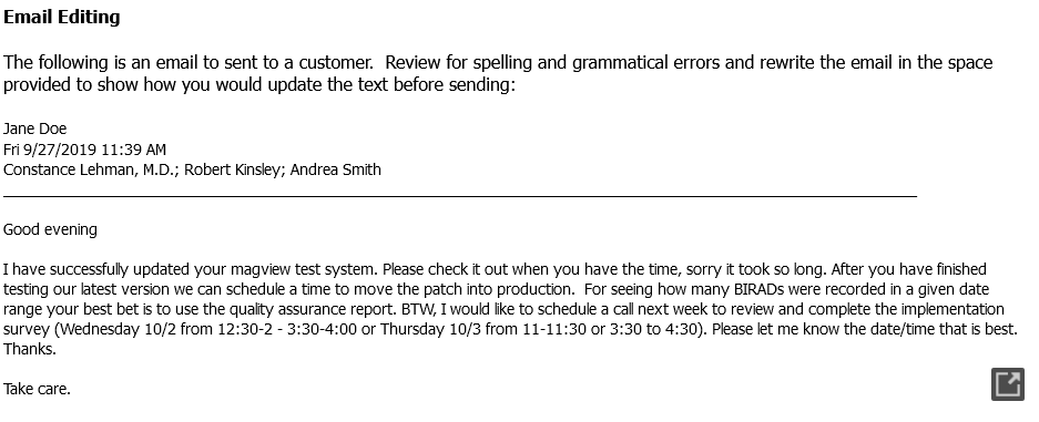 Solved Email Editing The following is an email to sent to a | Chegg.com