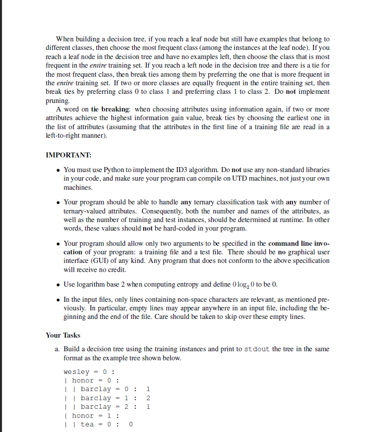Solved Part II: Programming (70 points) Implement the ID3 | Chegg.com