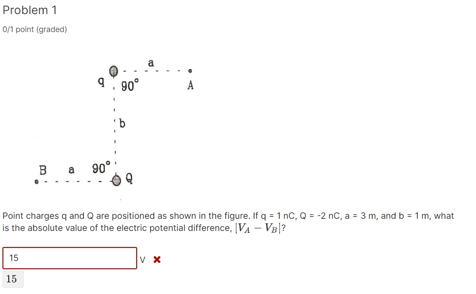 Solved Problem 1 0/1 point (graded) Point charges q and Q | Chegg.com