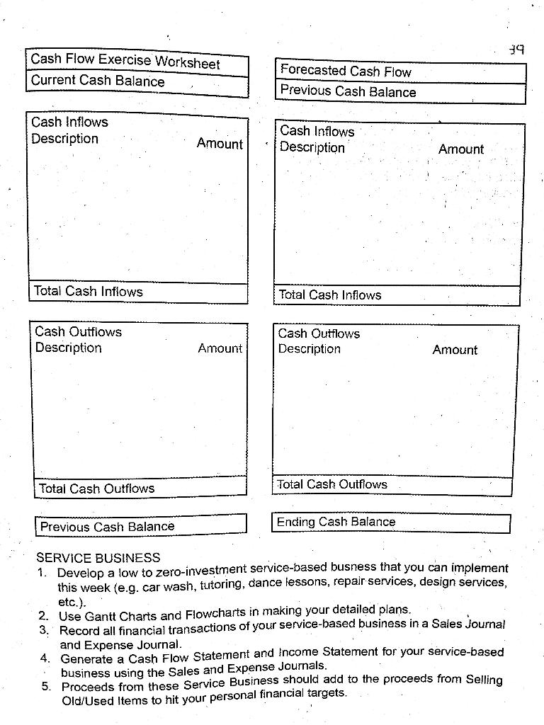 Solved 39 Cash Flow Exercise Worksheet Current Cash Balance | Chegg.com