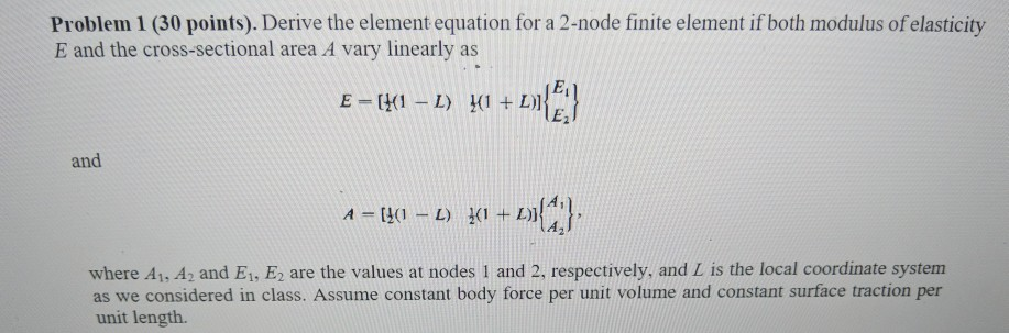 Solved Problem 1 (30 points). Derive the element equation | Chegg.com