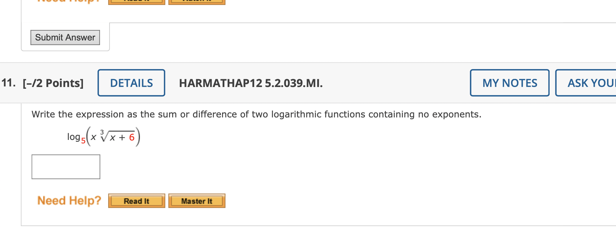 Solved Submit Answer 11. [-/2 Points] DETAILS HARMATHAP12 | Chegg.com