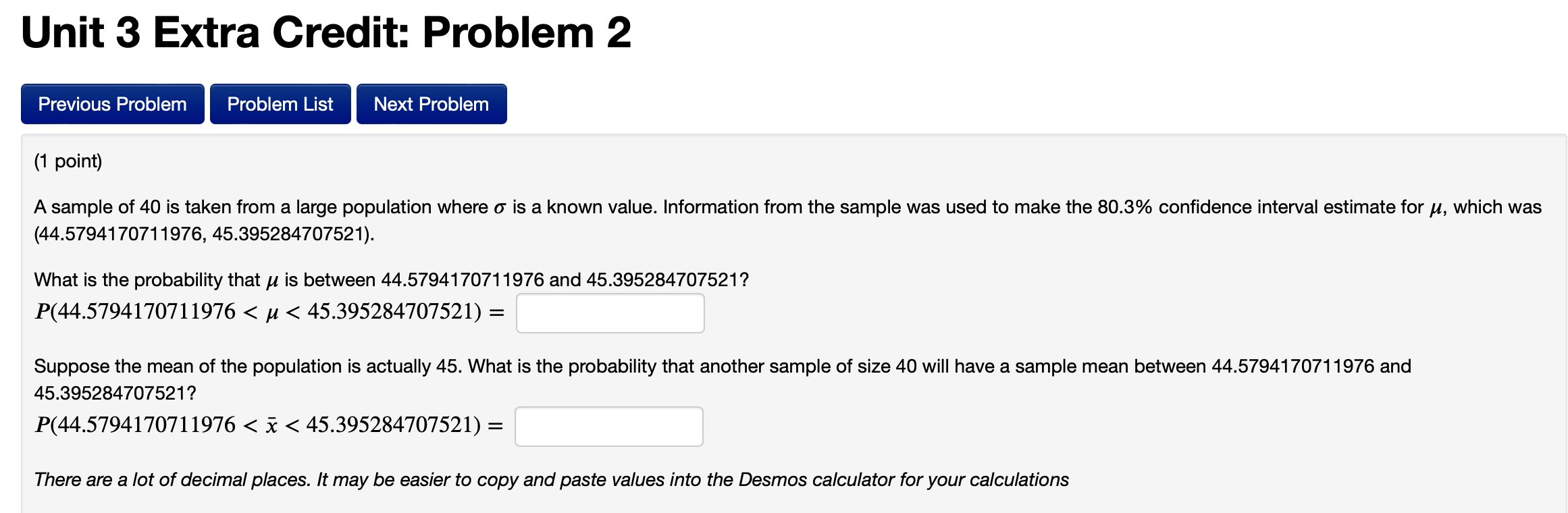 Solved Unit 3 Extra Credit: Problem 2 (1 point) A sample of | Chegg.com