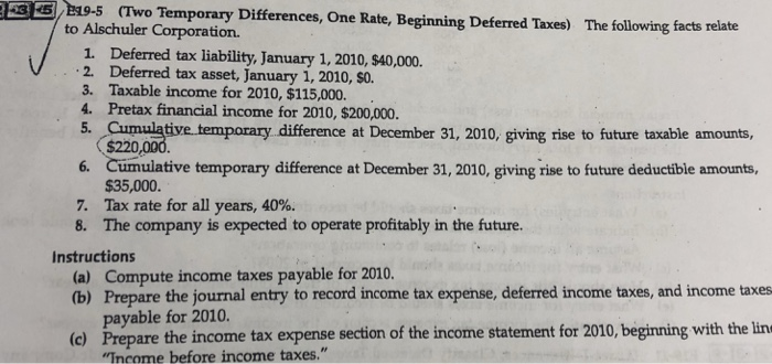 Solved 5Two Temporary Difference, One Rate, Beginning | Chegg.com