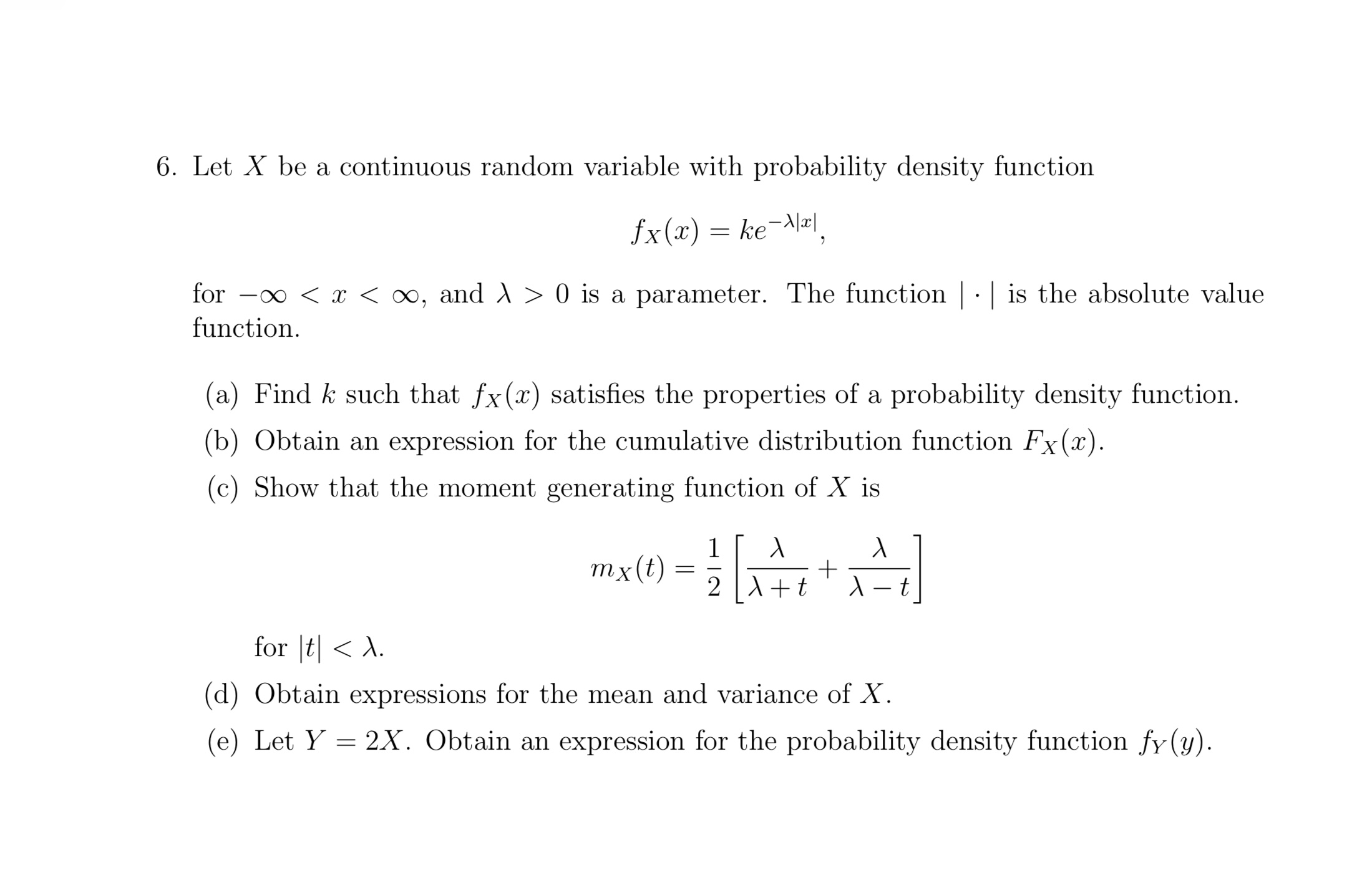 Solved 6. Let X be a continuous random variable with | Chegg.com