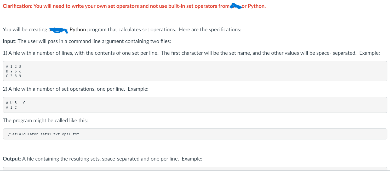 Solved Clarification: You will need to write your own set | Chegg.com