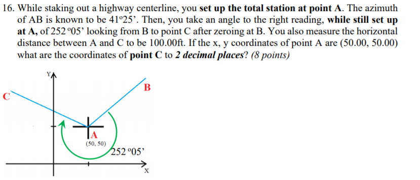 Solved 16. While staking out a highway centerline, you set | Chegg.com