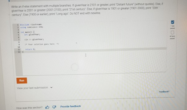 (Solved) : Write Else Statement Multiple Branches Given Year 2101 ... (Solved) : Write Else Statement Multiple Branches Given Year 2101 ...