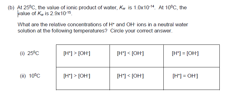 Solved (b) At 25°C, the value of ionic product of water, Kw | Chegg.com