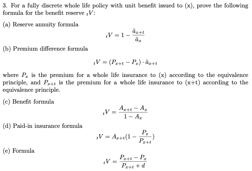 3. For a fully discrete whole life policy with unit | Chegg.com