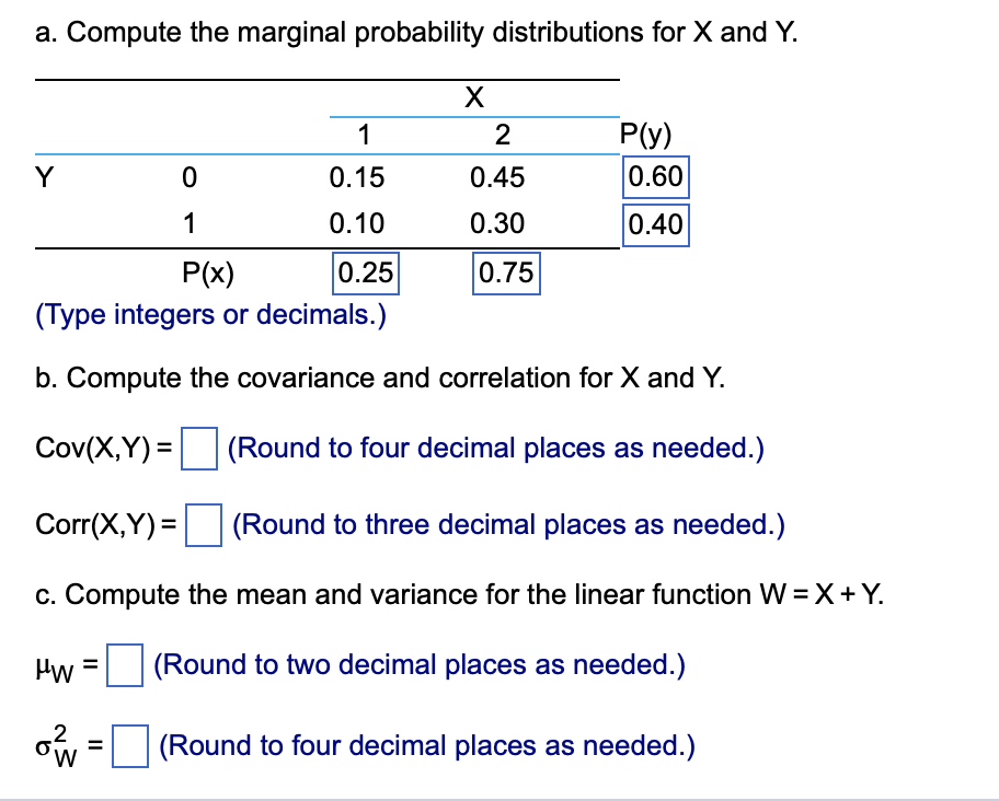 Solved a. Compute the marginal probability distributions for | Chegg.com