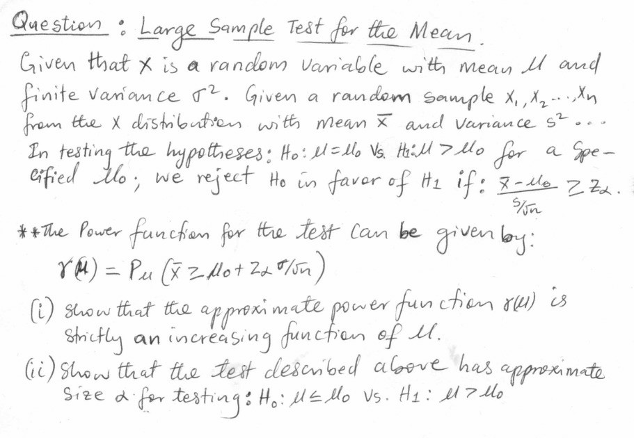 Solved Question : Large Sample Test for the Mean Given that | Chegg.com