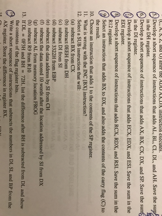 Solved (C, A, S,z, and O) after the ADD AX,DX instruction | Chegg.com