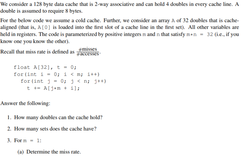 Solved We consider a 128 byte data cache that is 2-way | Chegg.com