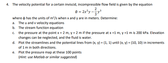 Solved 4. The velocity potential for a certain inviscid, | Chegg.com
