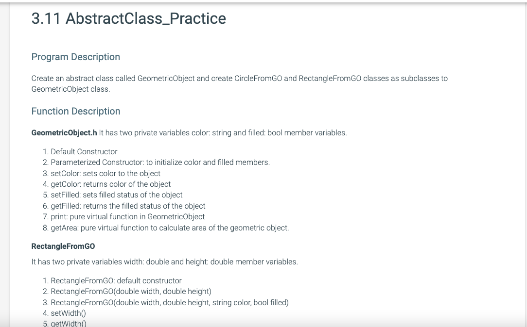 Solved Program Description Create an abstract class called | Chegg.com