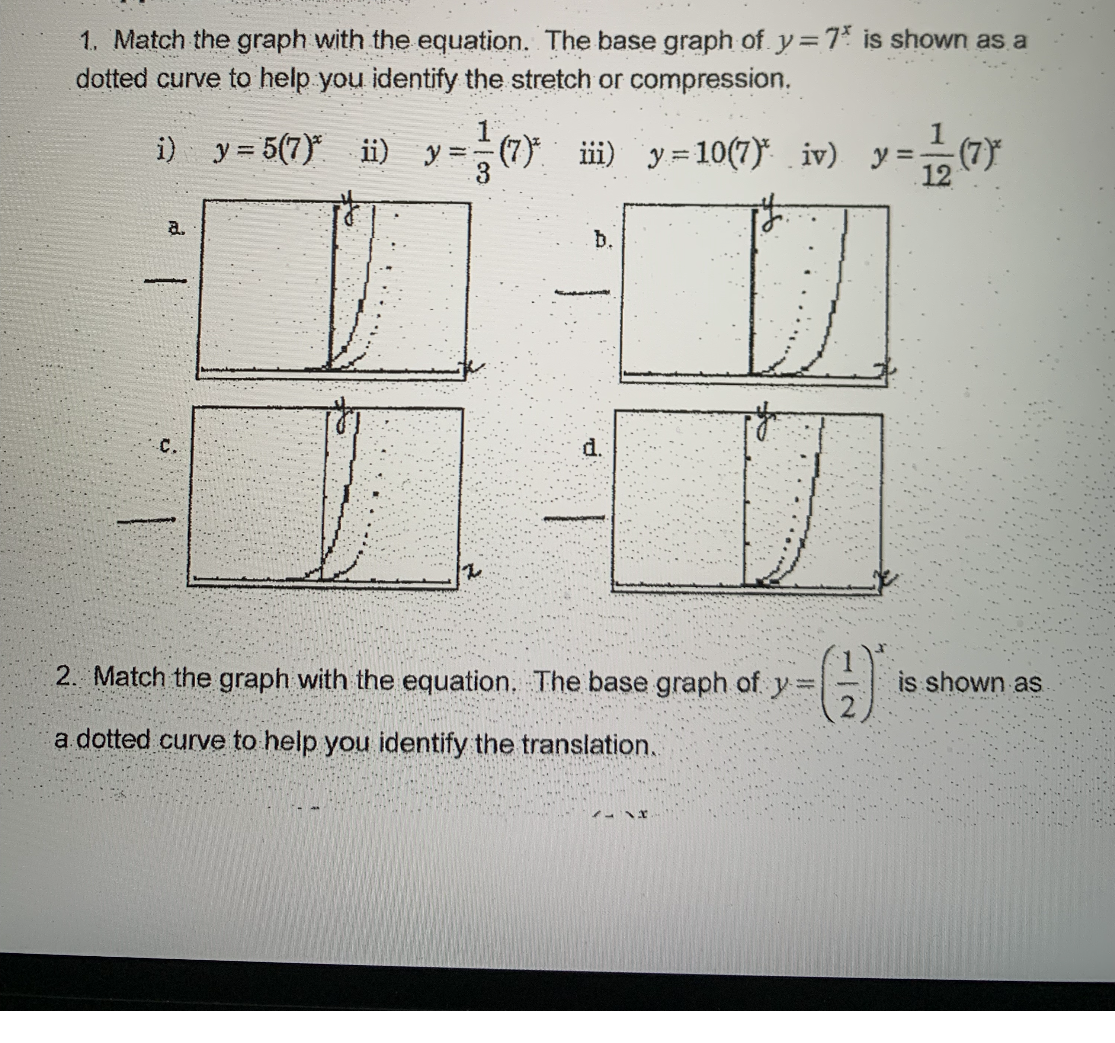 Solved 1. Match the graph with the equation. The base graph | Chegg.com