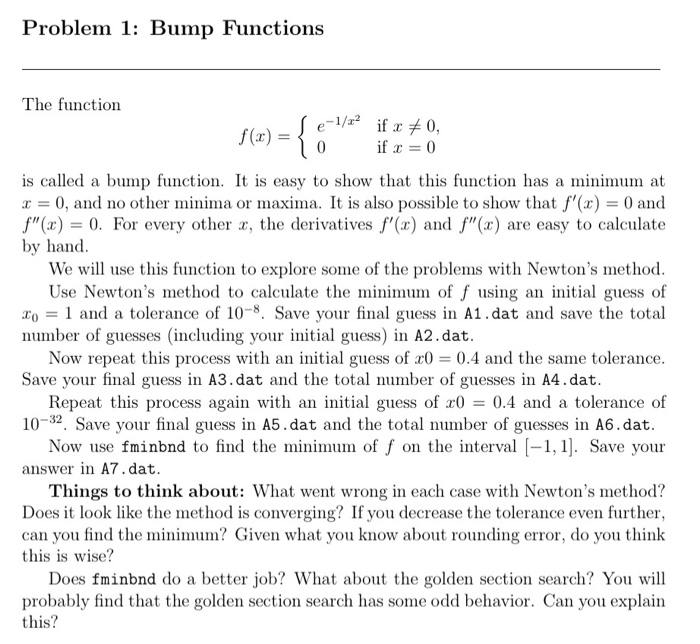 Solved Problem 1: Bump Functions The function f(x) if x = 0 | Chegg.com