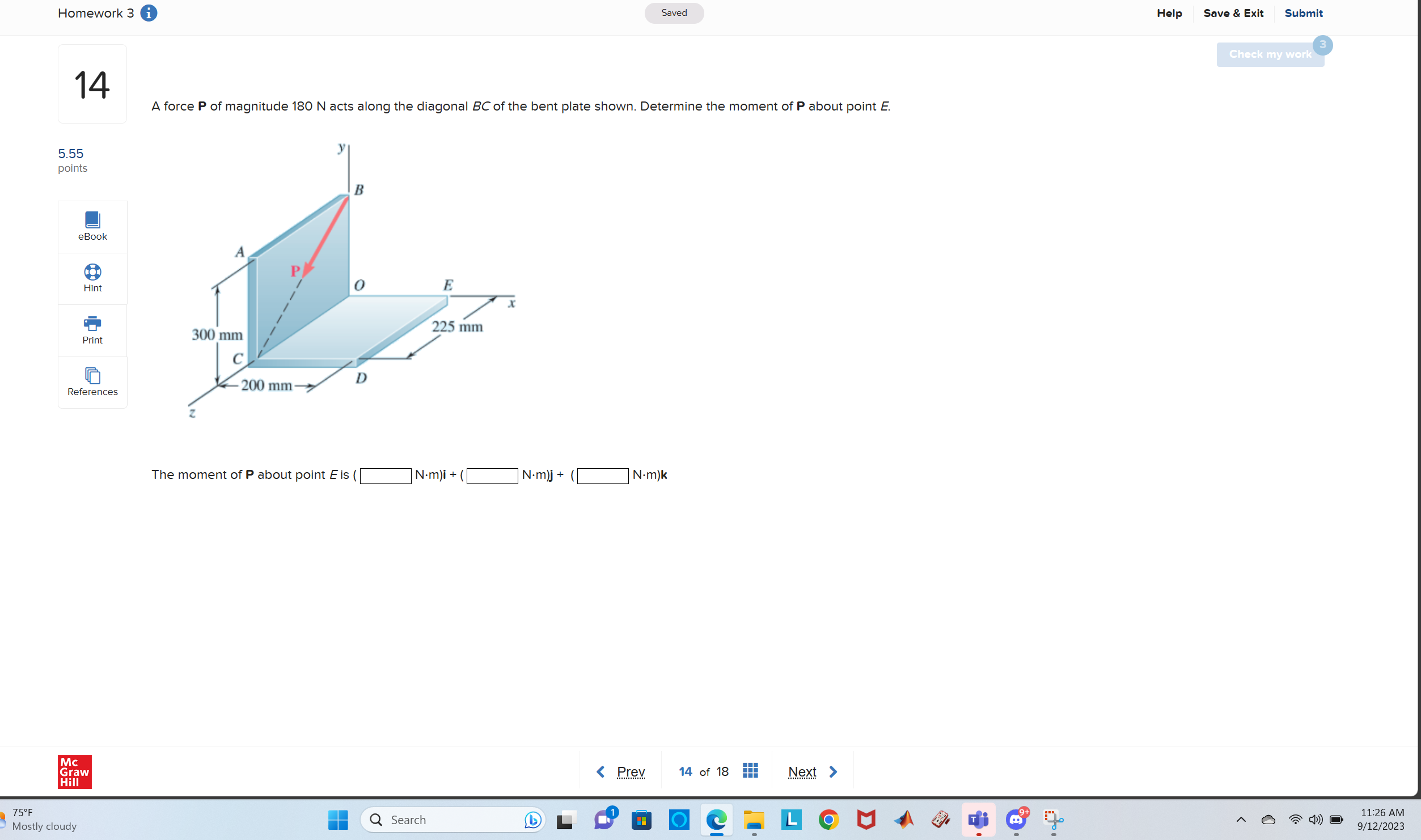 Solved A force P of magnitude 180 N acts along the diagonal | Chegg.com