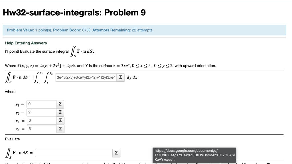 Solved Hw32-surface-integrals: Problem 9 Problem Value: 1 | Chegg.com