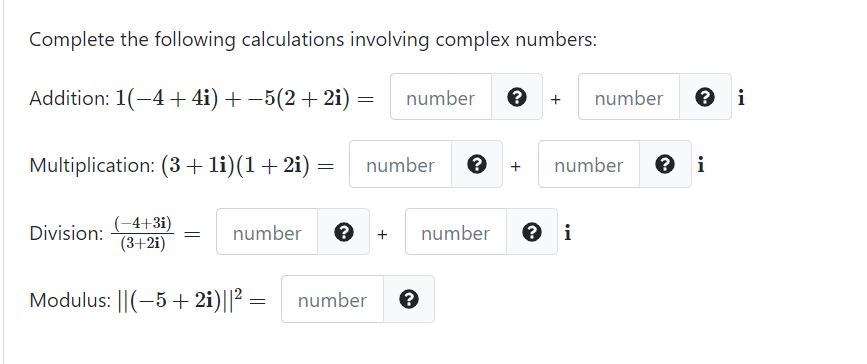 Solved Complete the following calculations involving complex | Chegg.com
