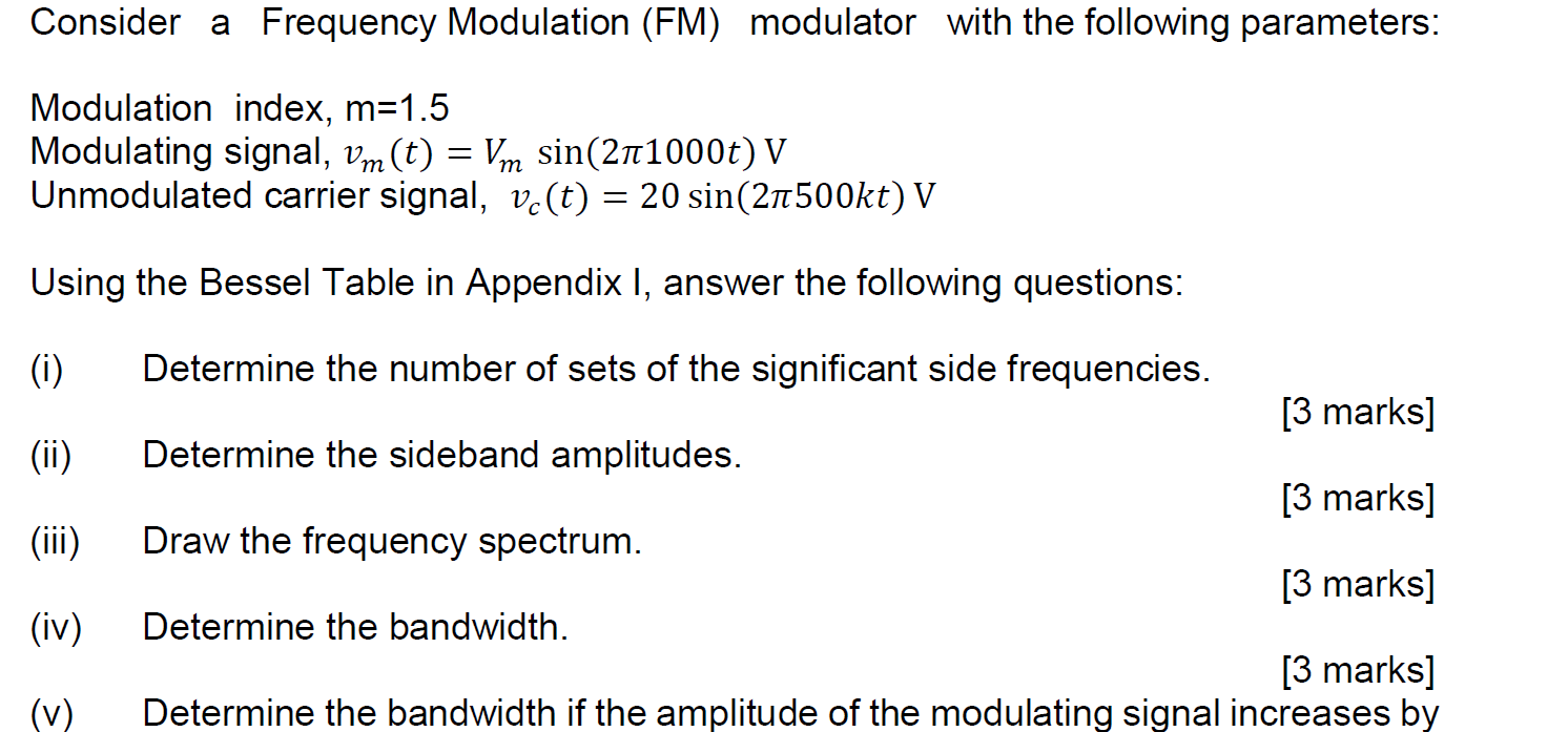 Solved Consider a Frequency Modulation (FM) modulator with | Chegg.com