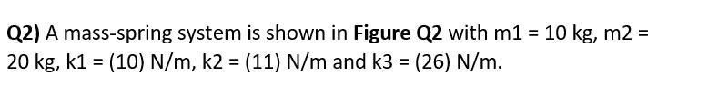 [Solved]: Q2) A mass-spring system is shown in Figure Q2 w