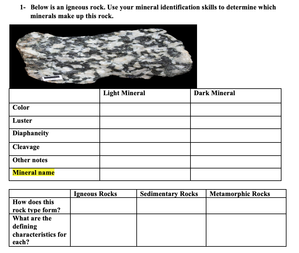 Solved 1- Below is an igneous rock. Use your mineral | Chegg.com