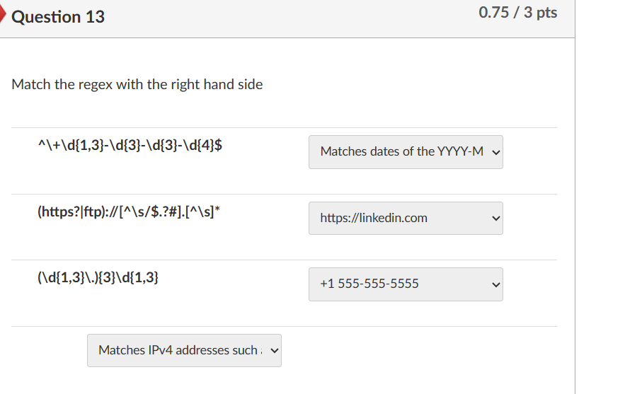 Solved Match the regex with the right hand side | Chegg.com